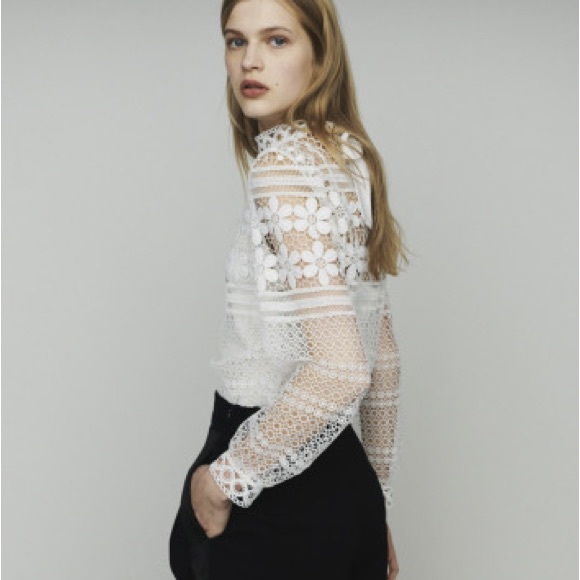 Maje | Tops | Maje Loropi High Neck Lace Top Ecru White Blouse Size 2 ...